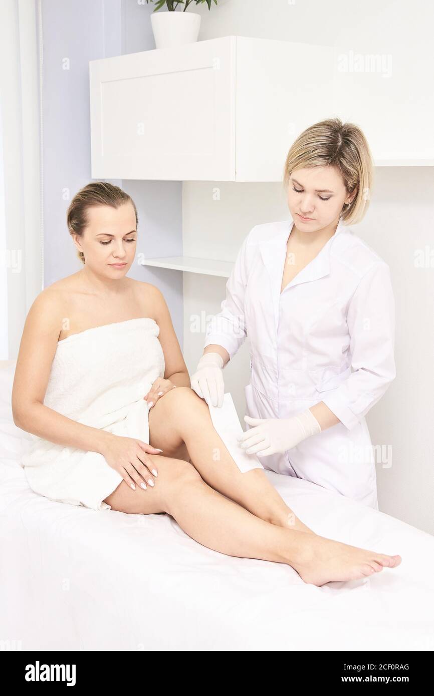 Hair removal depilation. Female skin routine. Bodycare Stock Photo - Alamy