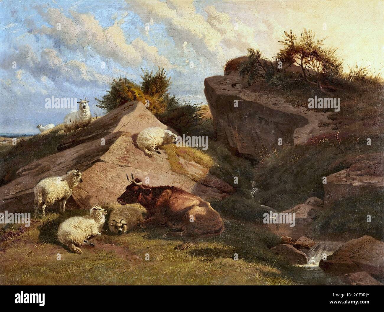 Cooper Thomas George - Rocky Landscape with Sheep and a Cow - British ...