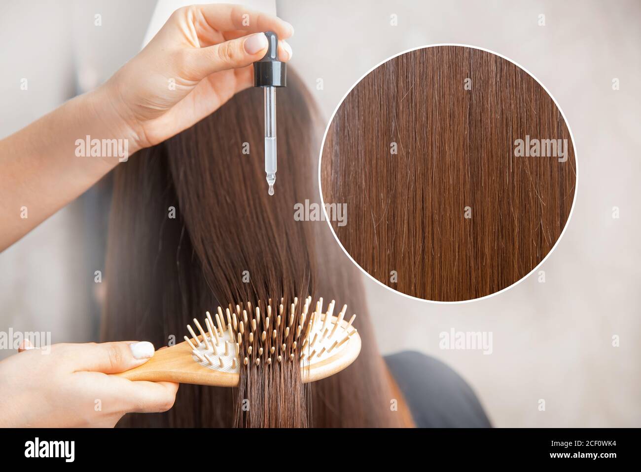 Master hairdresser procedure oil hair treatment for woman. Concept spa ...