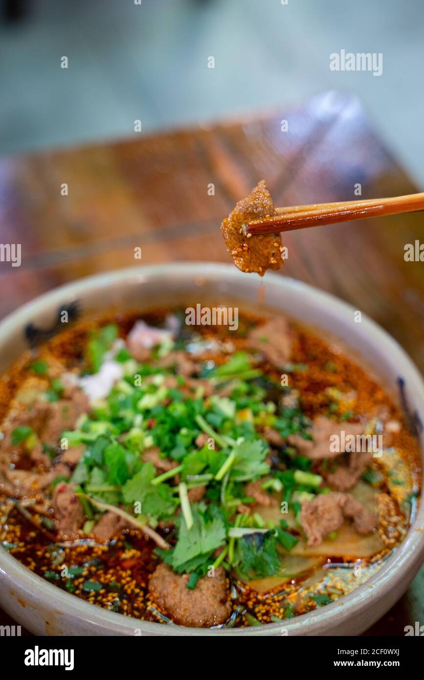 Water boiled beef with Szechuan spicy sauce Stock Photo - Alamy