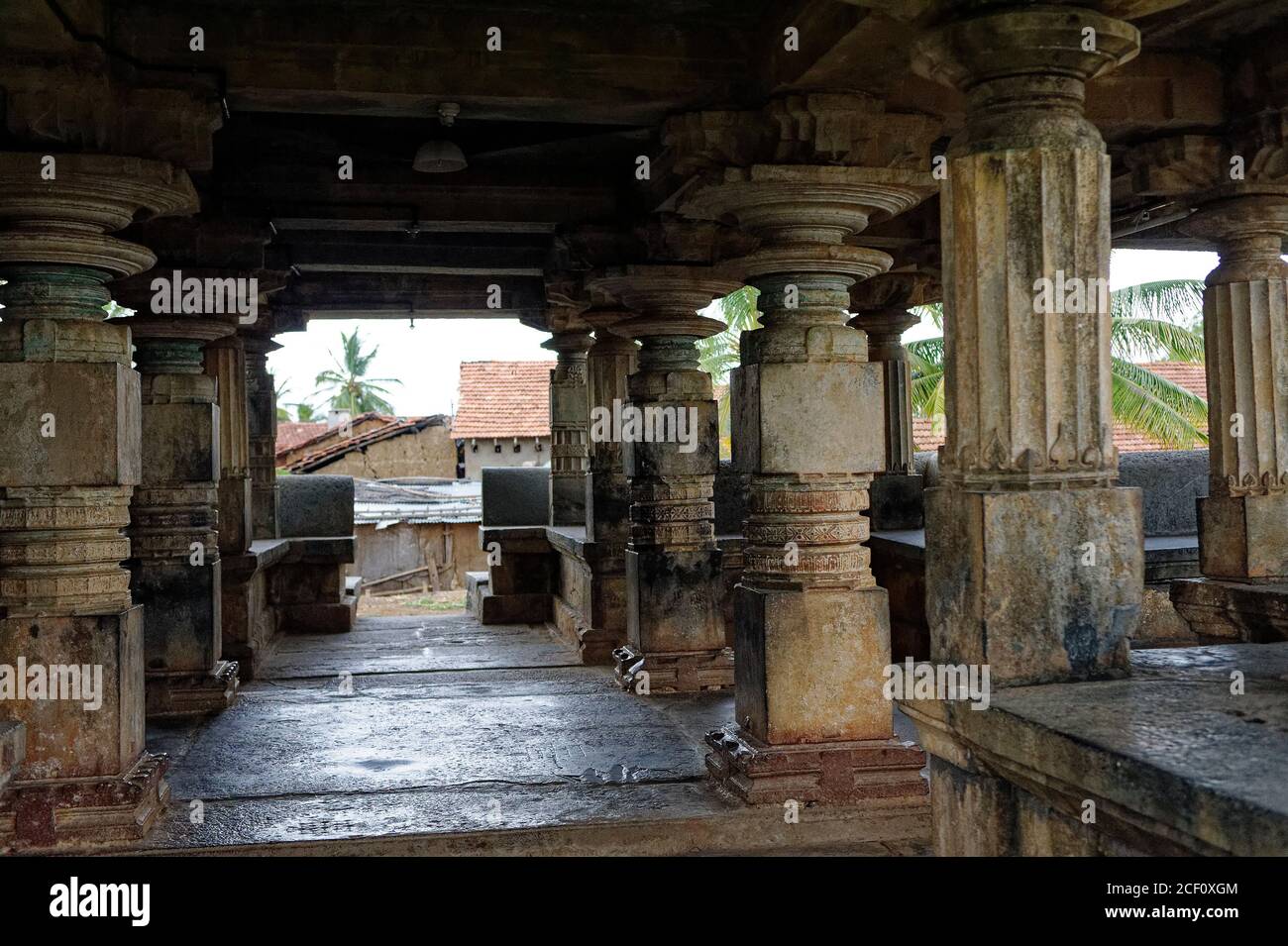 Decorative Stone pillars of Someshwara temple Stock Photo - Alamy