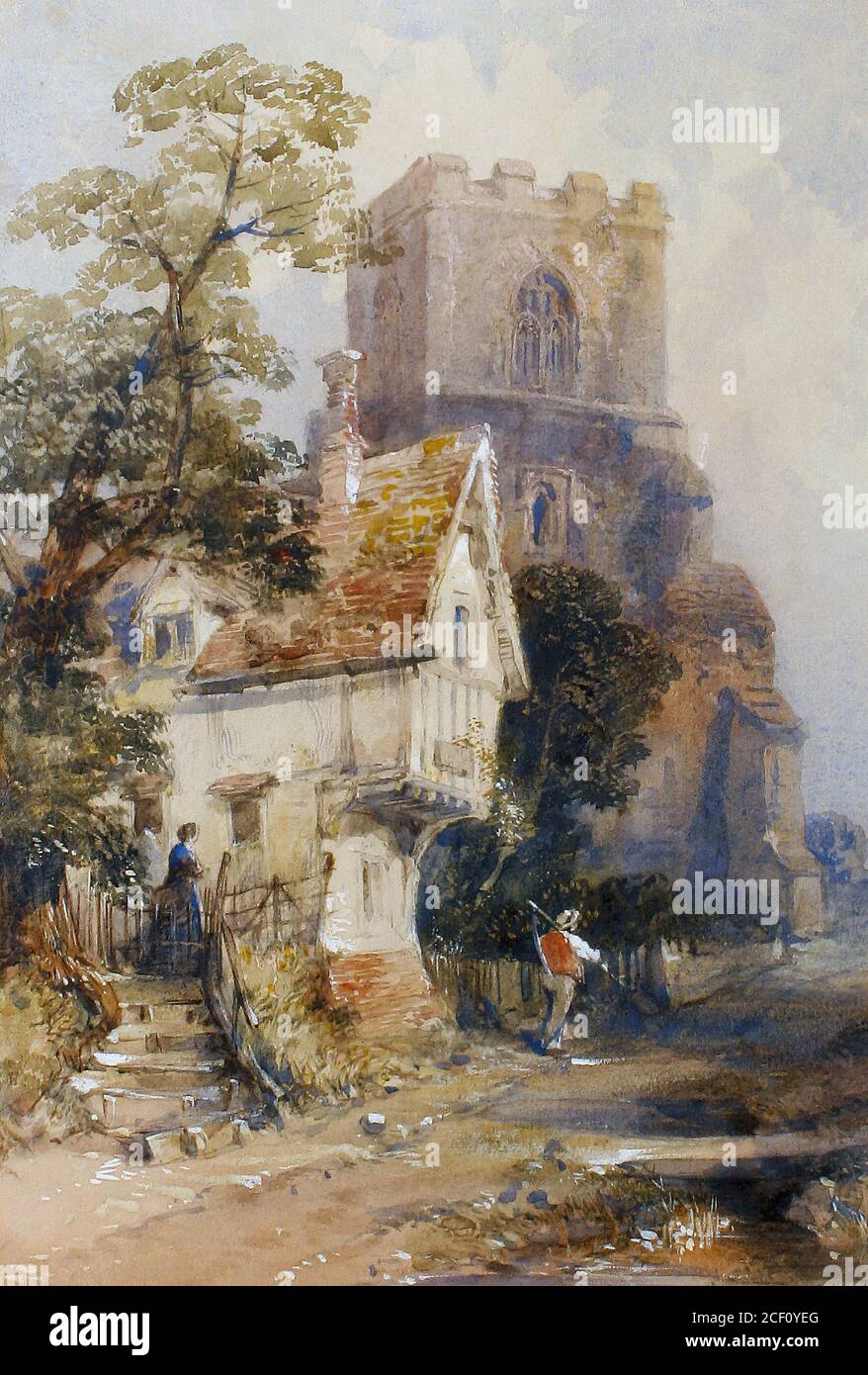 Dibdin Thomas Colman - Figures Before a Village Church - British School ...