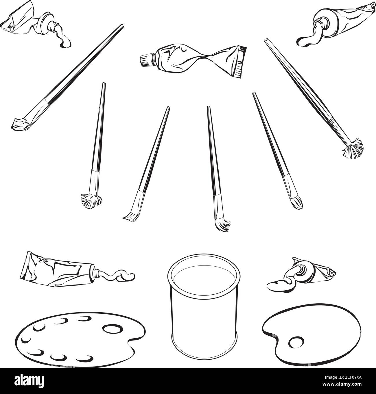 brush, drawing, painting, palette, paints, color, black, white, vector ...