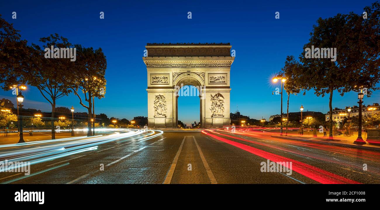 Famous Arc de Triomphe at night, Paris, France Stock Photo - Alamy