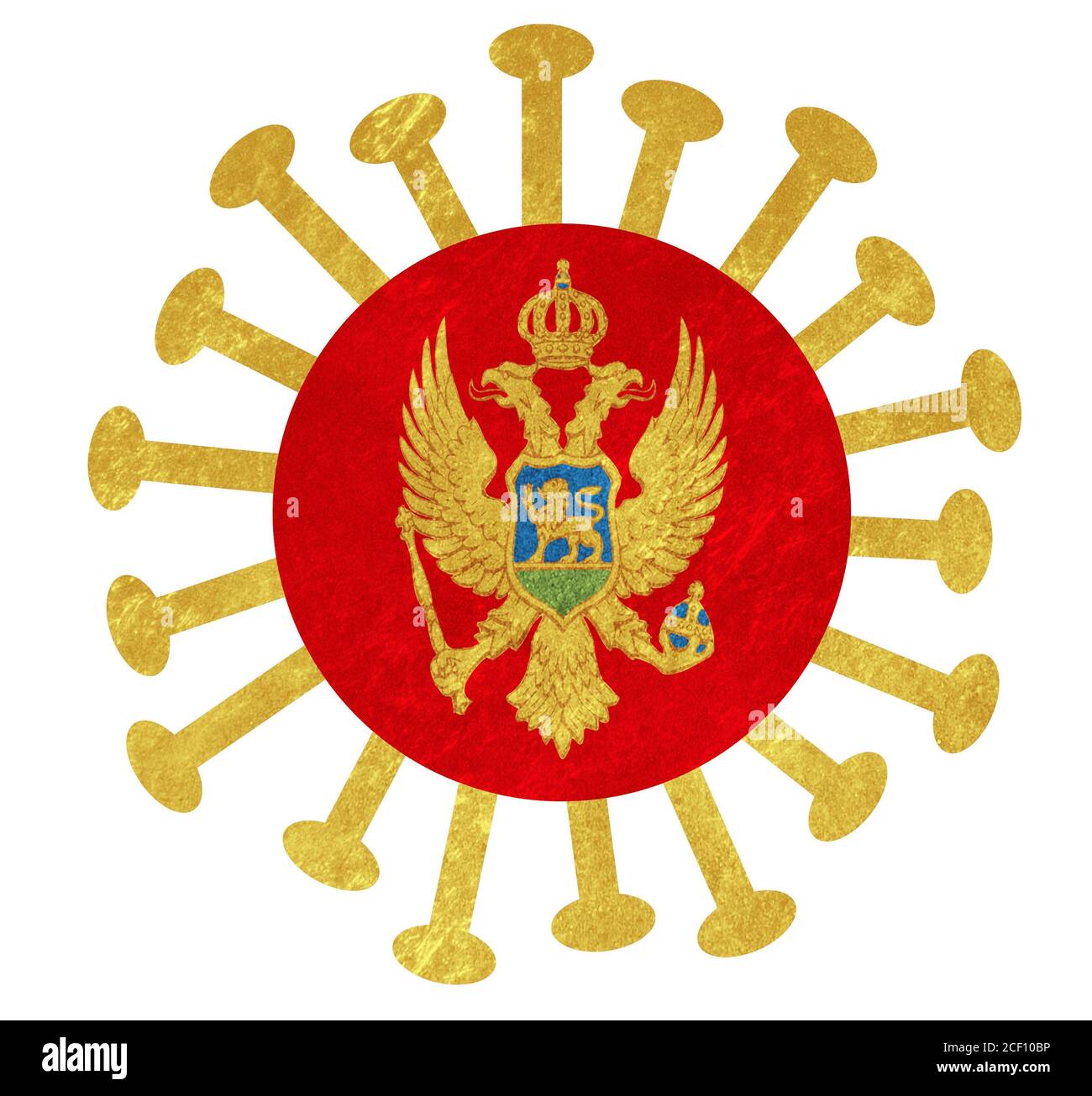 The Montenegro national flag with corona virus or bacteria - Isolated ...