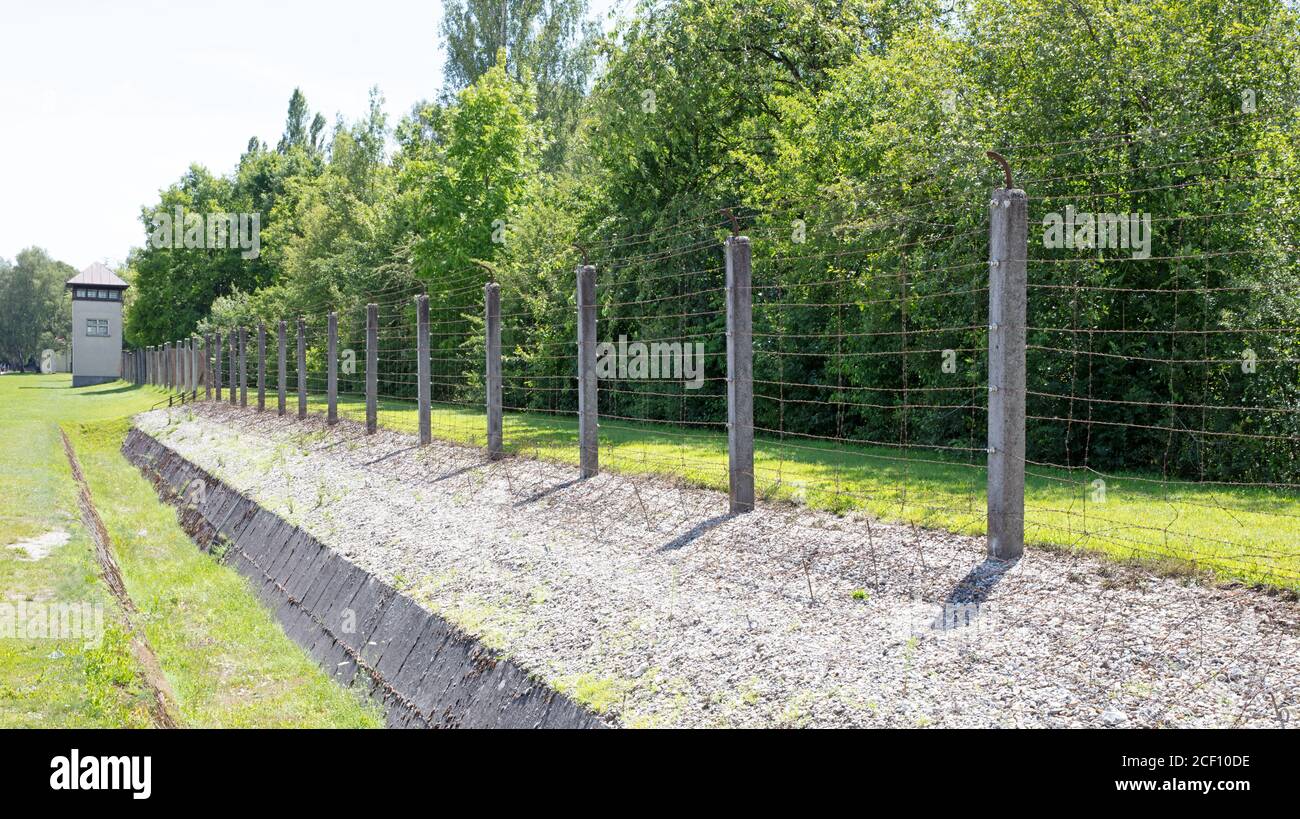 Dachau, Bavaria, Germany - July 13, 2020: Ditch and fence, Dachau ...