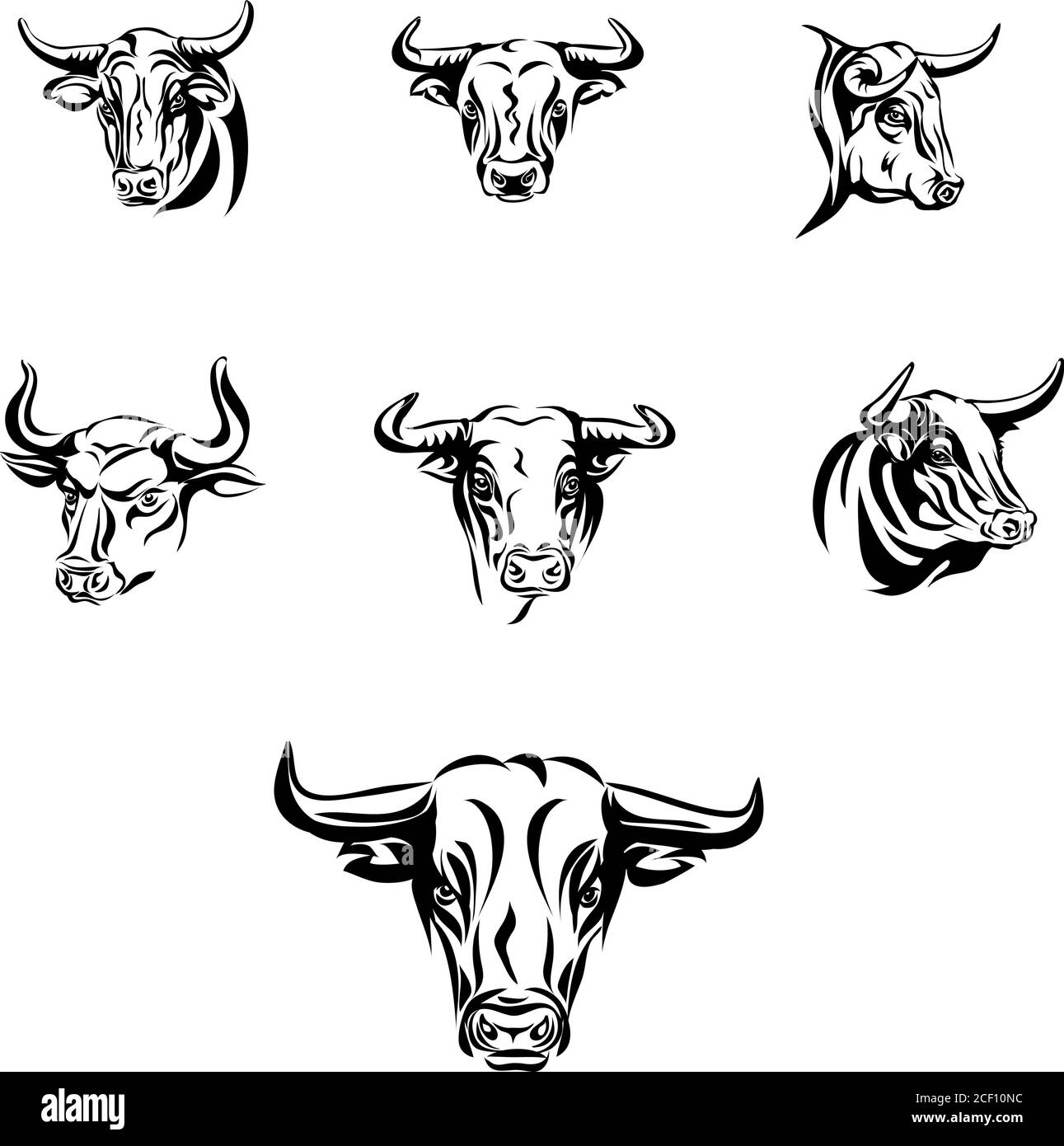bull, portrait, head, color, vector, animal, illustration, icon ...