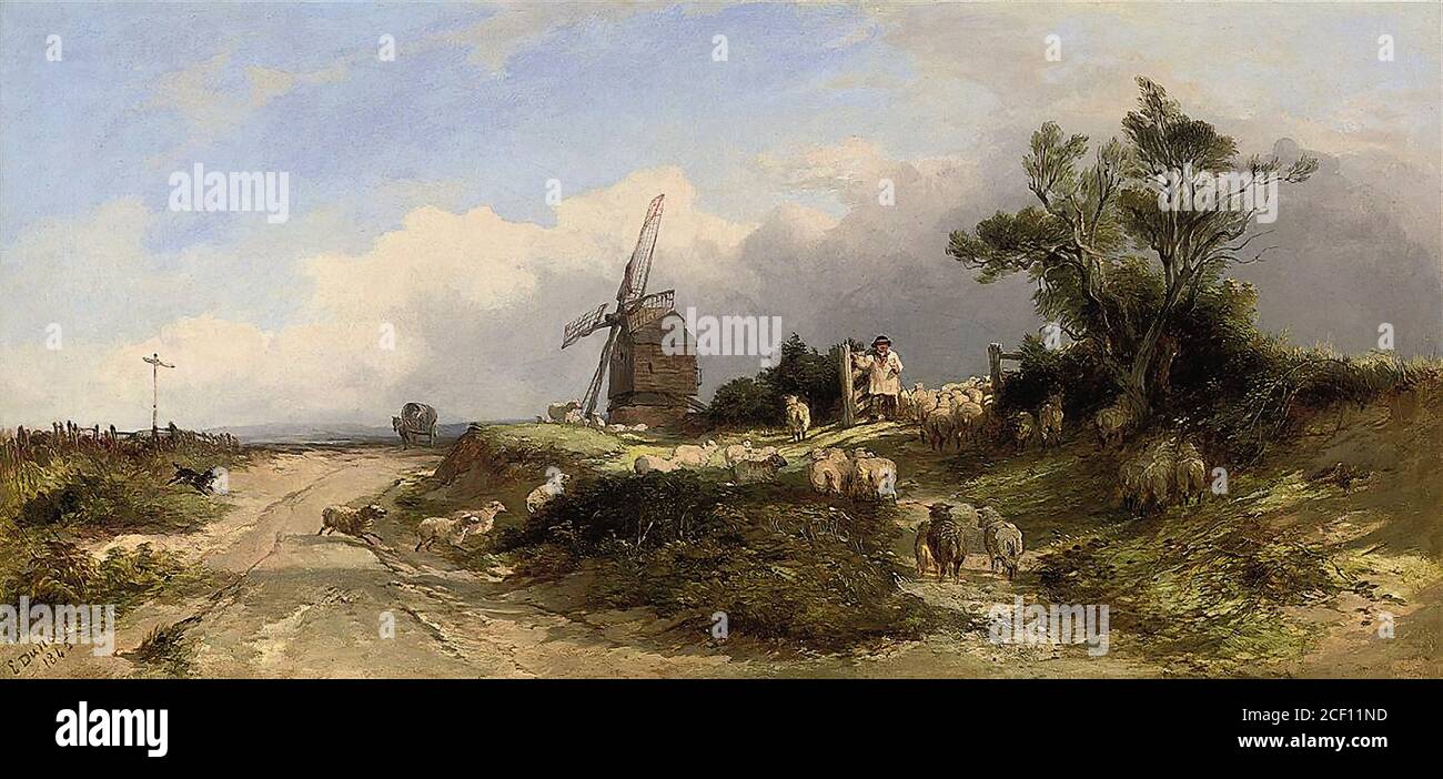 Duncan Edward - a Shepherd and His Collie Rounding up the Flock ...