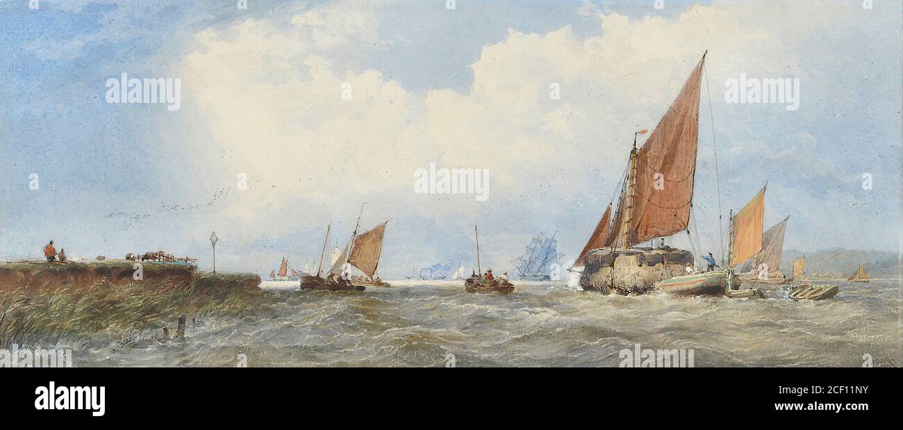 Duncan Edward - a View on the Thames with a Hay-Barge and Boats ...