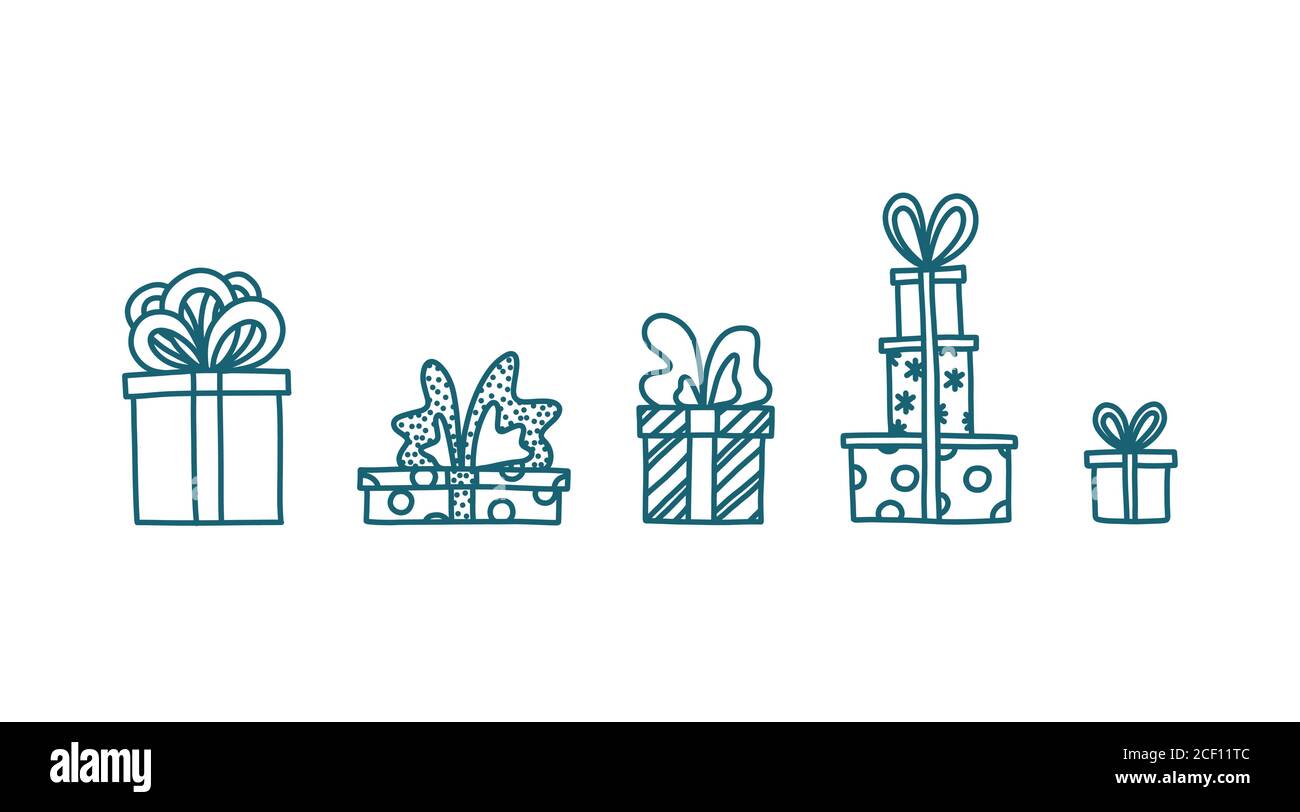 Doodle with presents and toys. Hand drawn sketch with gift boxes ...