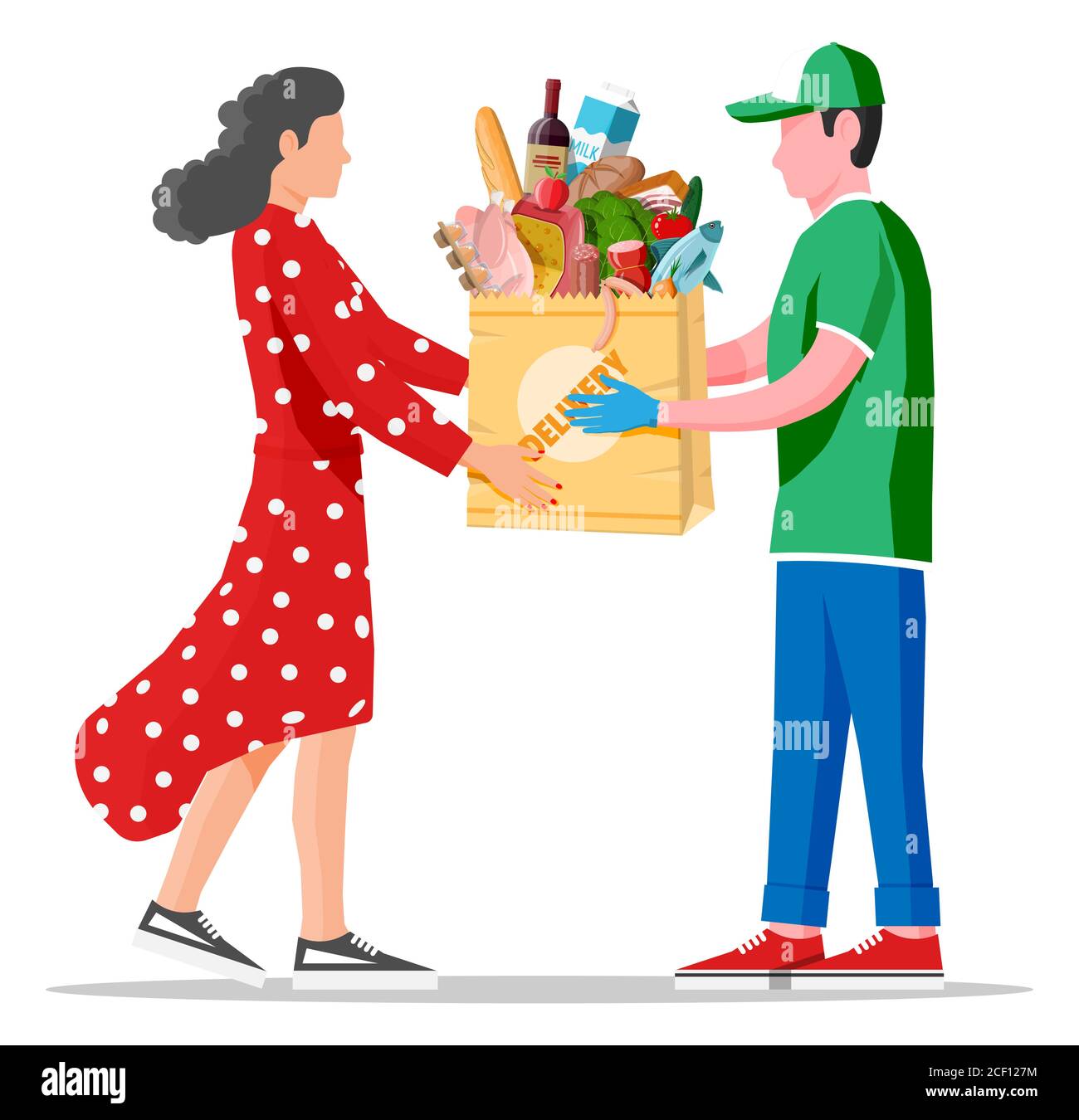 Courier delivered package of groceries to customer. Food delivery ...