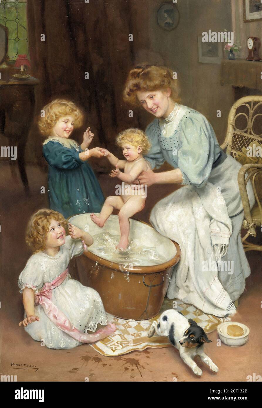 Elsley Arthur John - Baby's Bath Time - British School - 19th Century ...