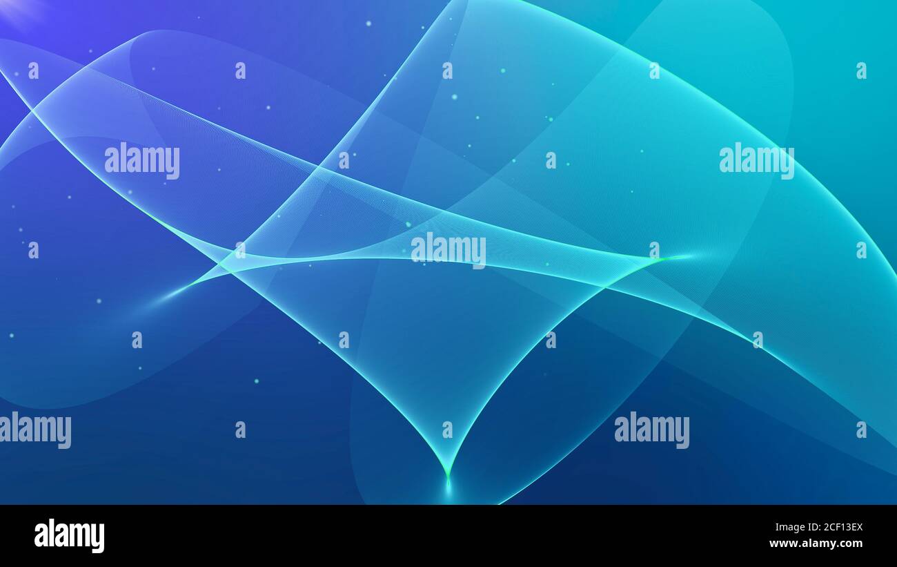 Blue line wave with small particle dots. Abstract background ...