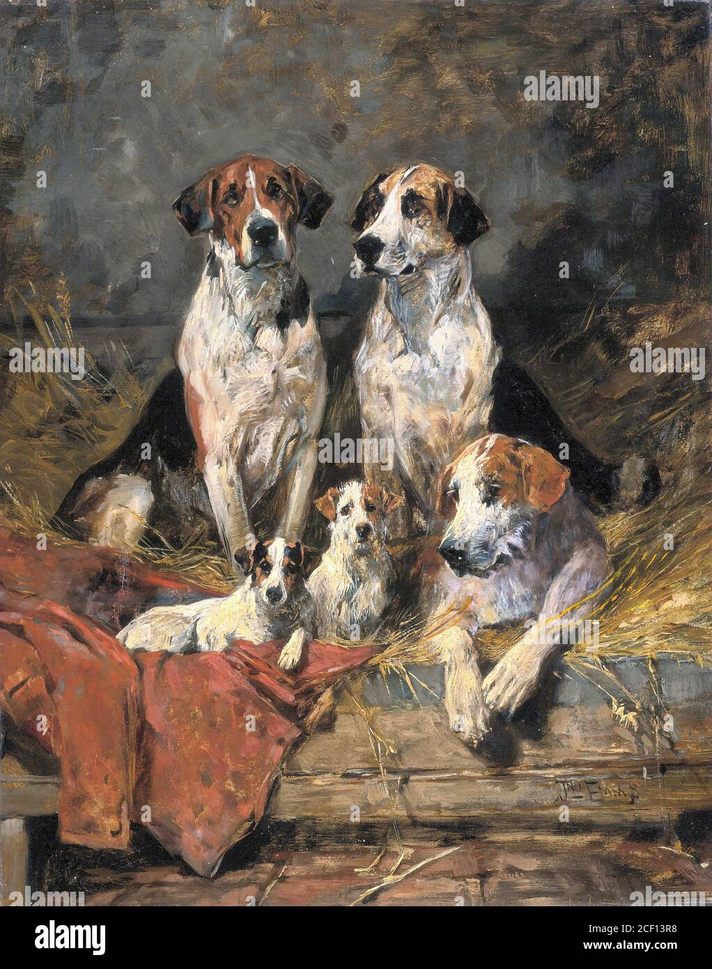 Emms John - Four Foxhounds and a Terrier - British School - 19th ...
