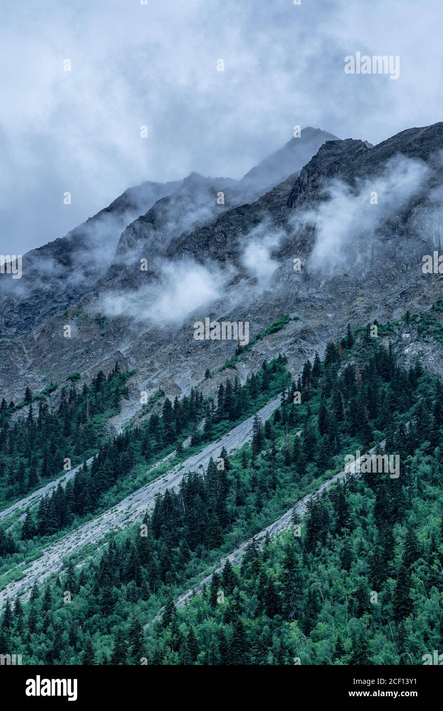 Mountain and valley landscape in Nyingchi, in Tibet, summer time, with ...