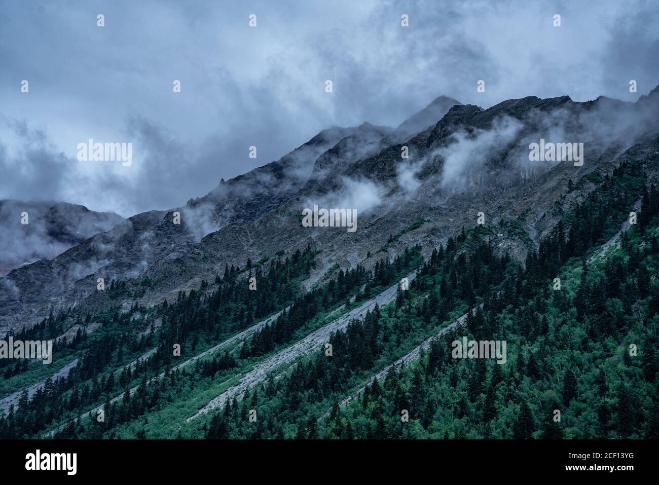Mountain and valley landscape in Nyingchi, in Tibet, summer time, with ...