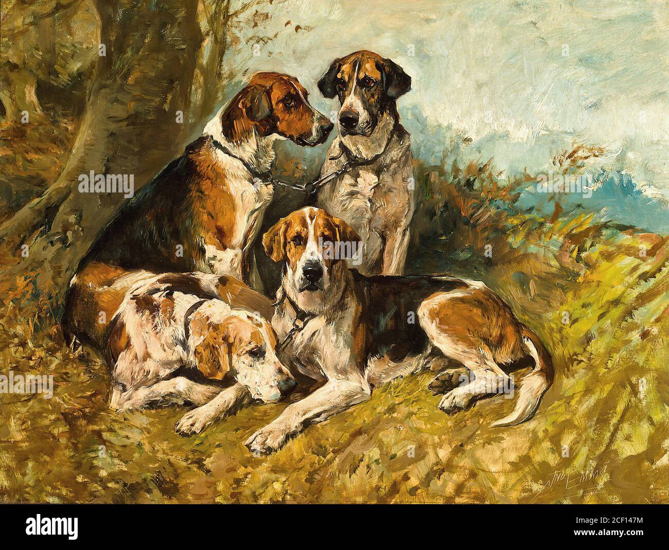 Emms John - Hounds at Rest 2 - British School - 19th Century Stock ...