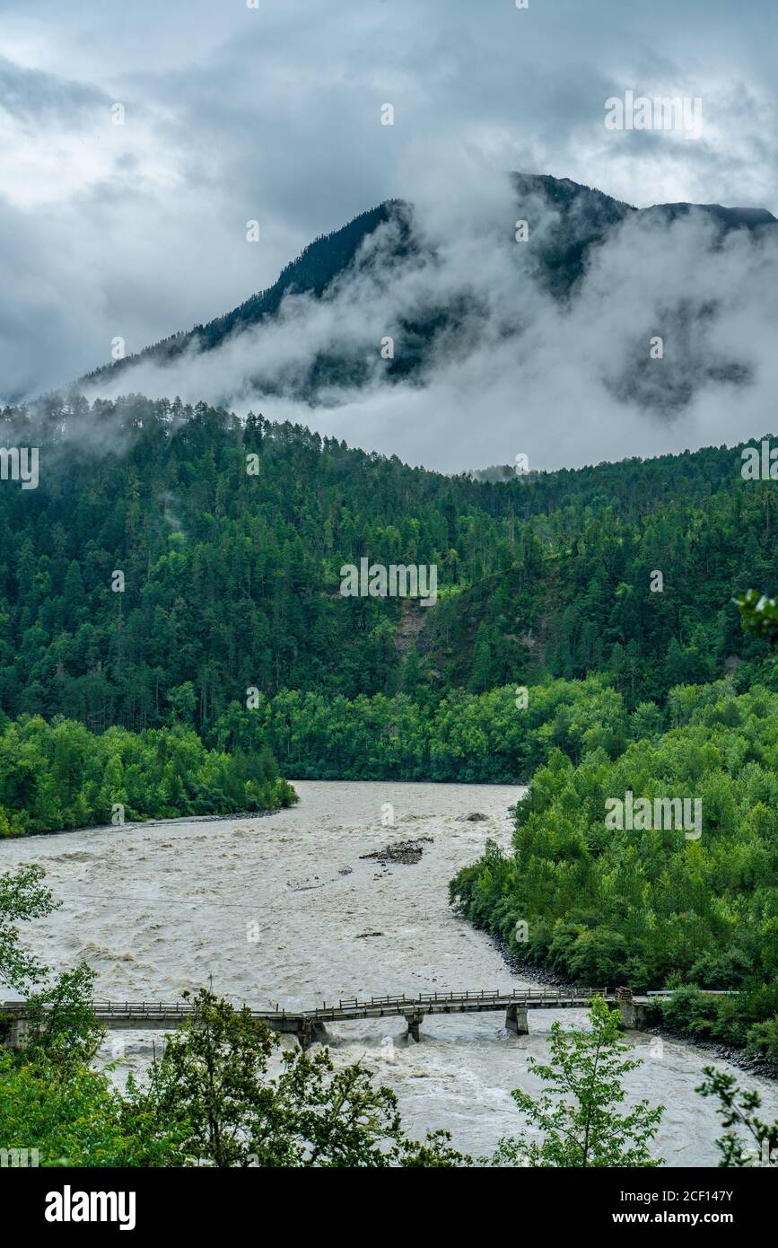 Mountain and valley landscape in Nyingchi, in Tibet, summer time, with ...