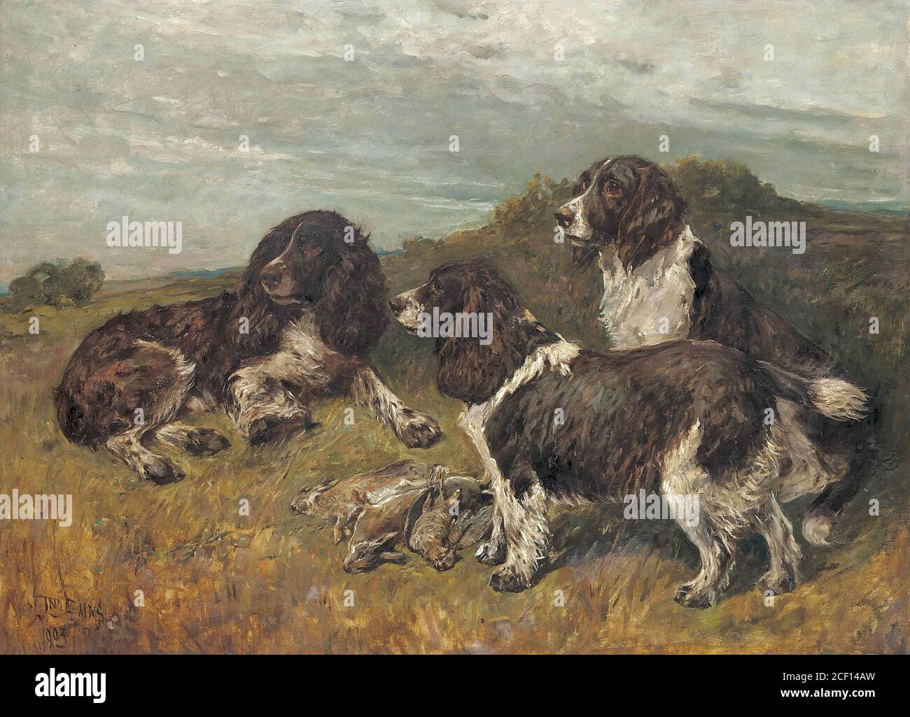 Emms John - Spaniels with the Day's Bag - British School - 19th Century ...