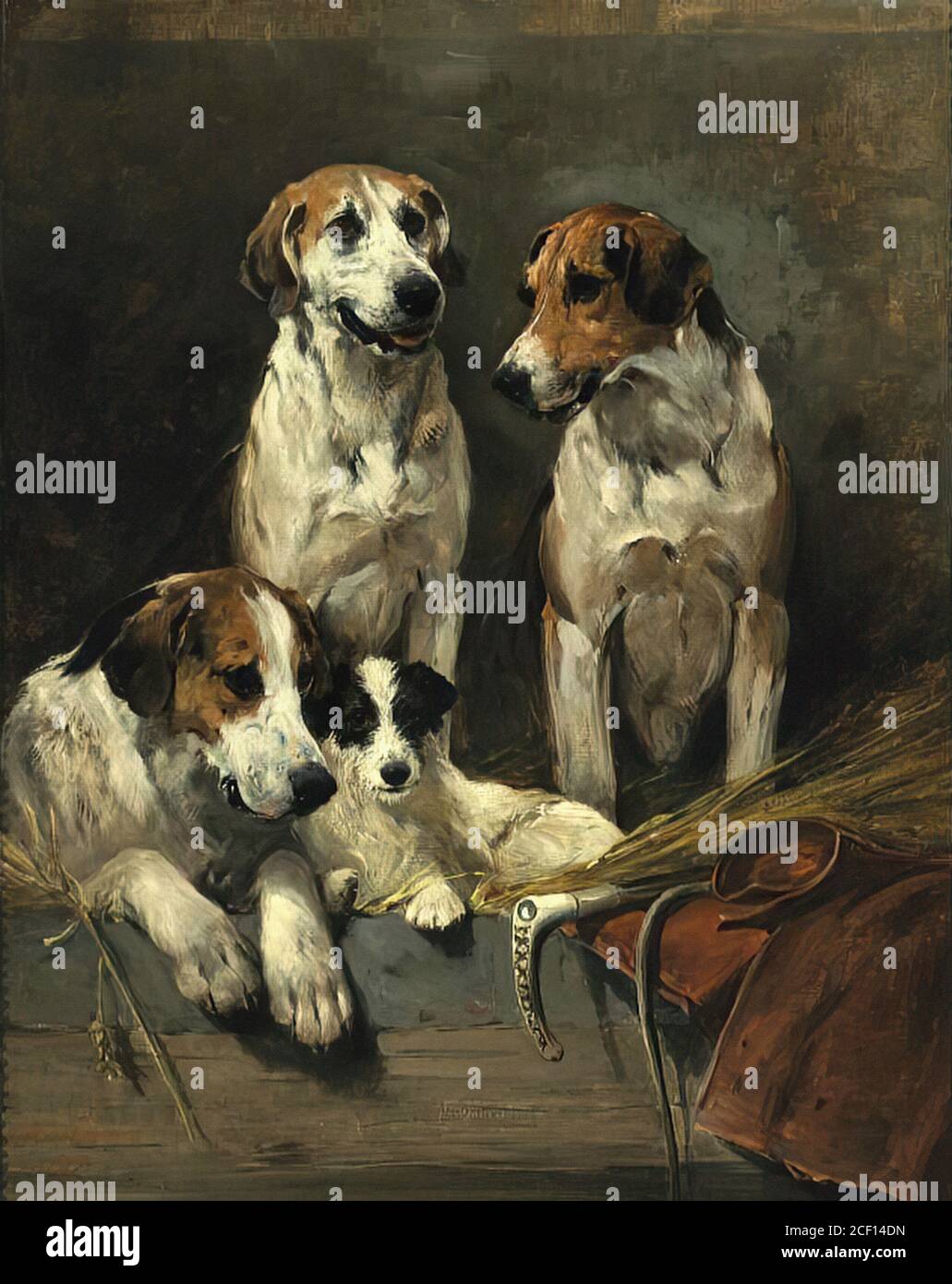 Emms John - Three Hounds with a Terrier - British School - 19th Century ...