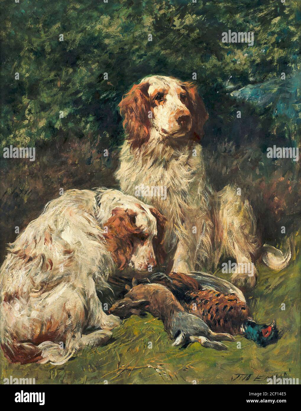 Emms John - Two Clumber Spaniels with Game in a Landscape - British ...