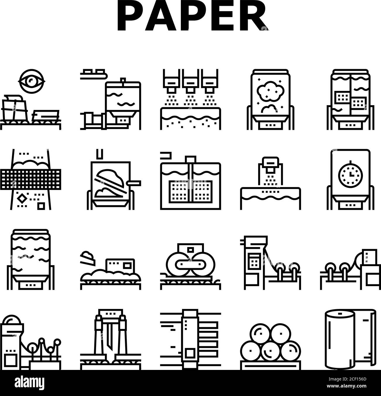 Paper Production Plant Collection Icons Set Vector Stock Vector Image ...