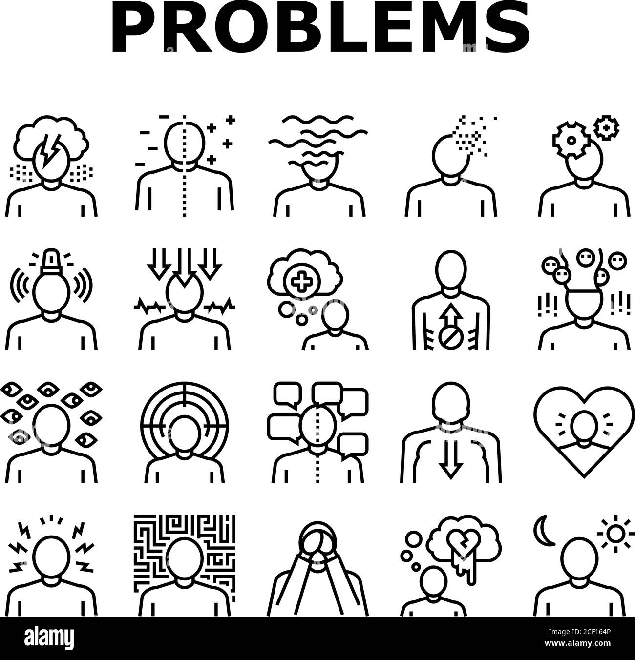 Psychological Problems Collection Icons Set Vector Stock Vector Image ...