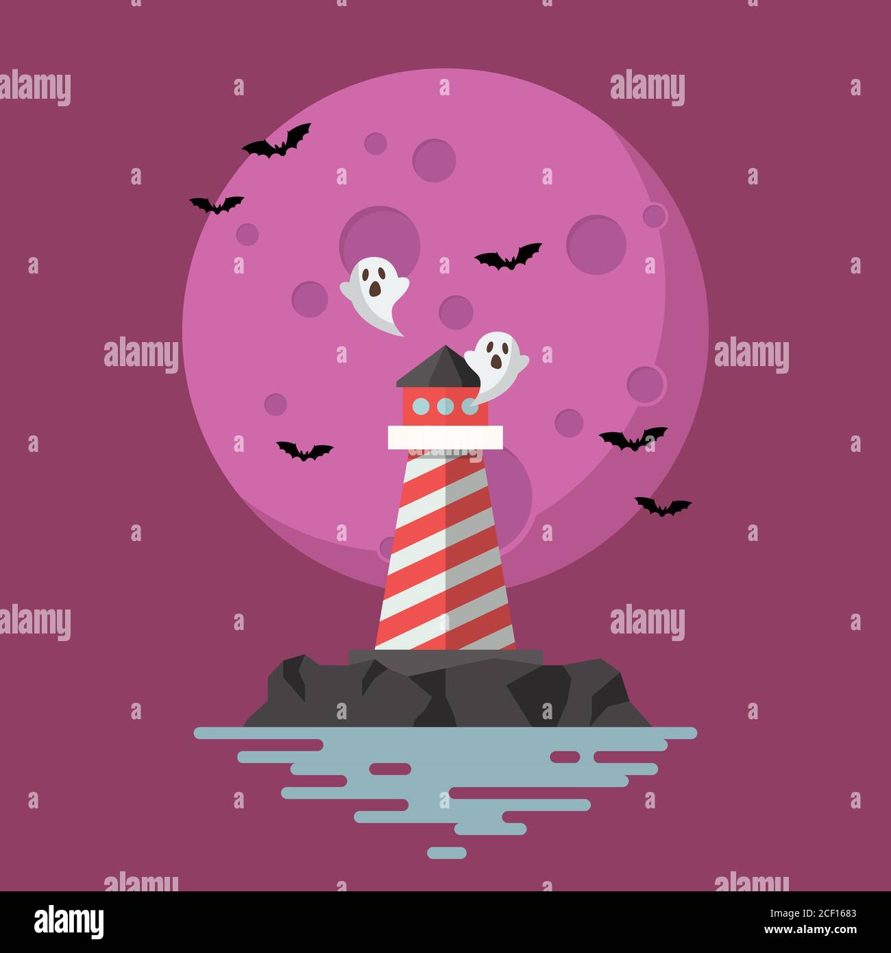 Haunted Lighthouse with moon on background. Vector illustration Stock ...