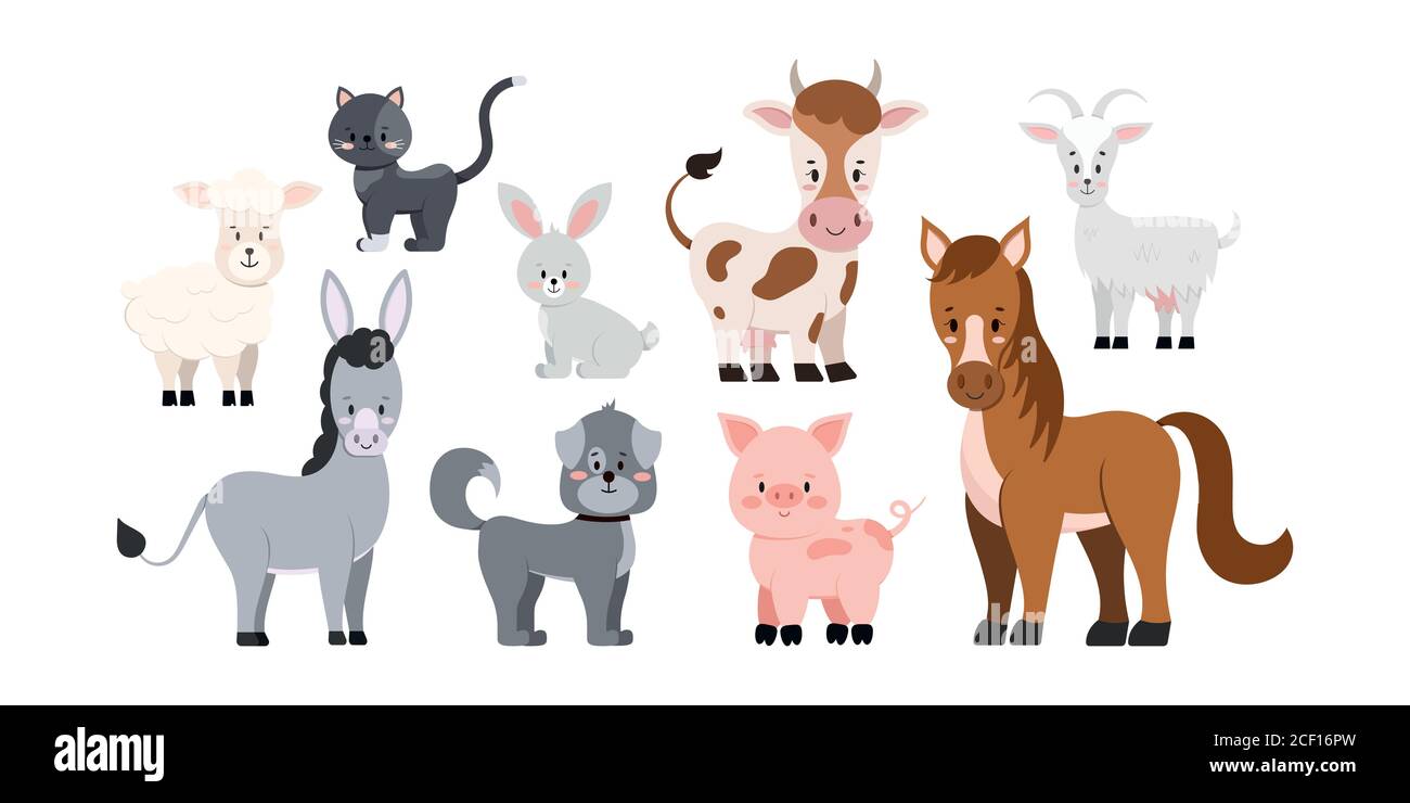 Farm livestock animals set isolated on white background Stock Vector ...
