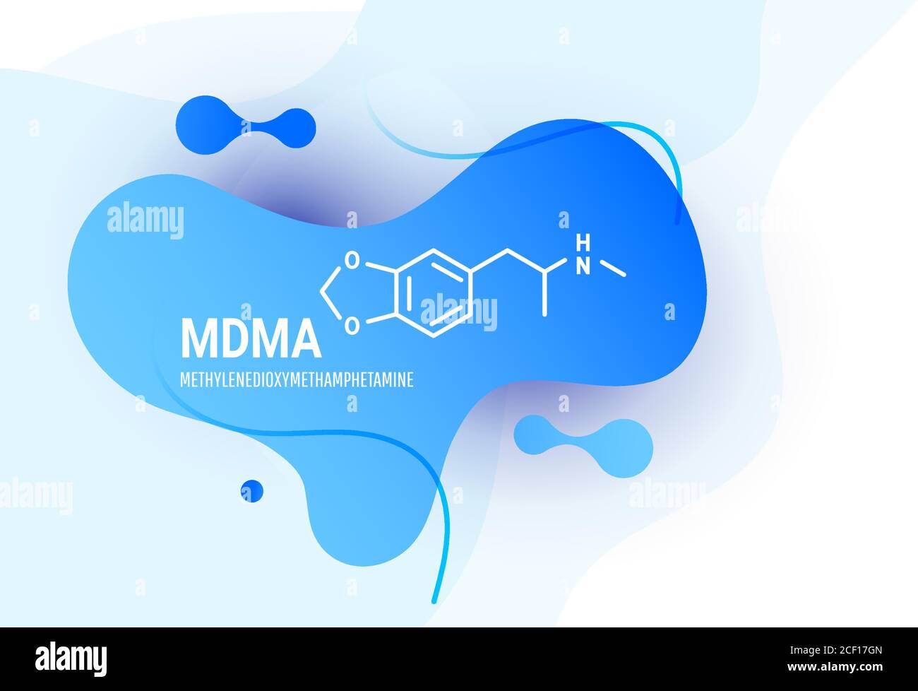 MDMA . Medical chemical formula of a dangerous drug with blue liquid ...