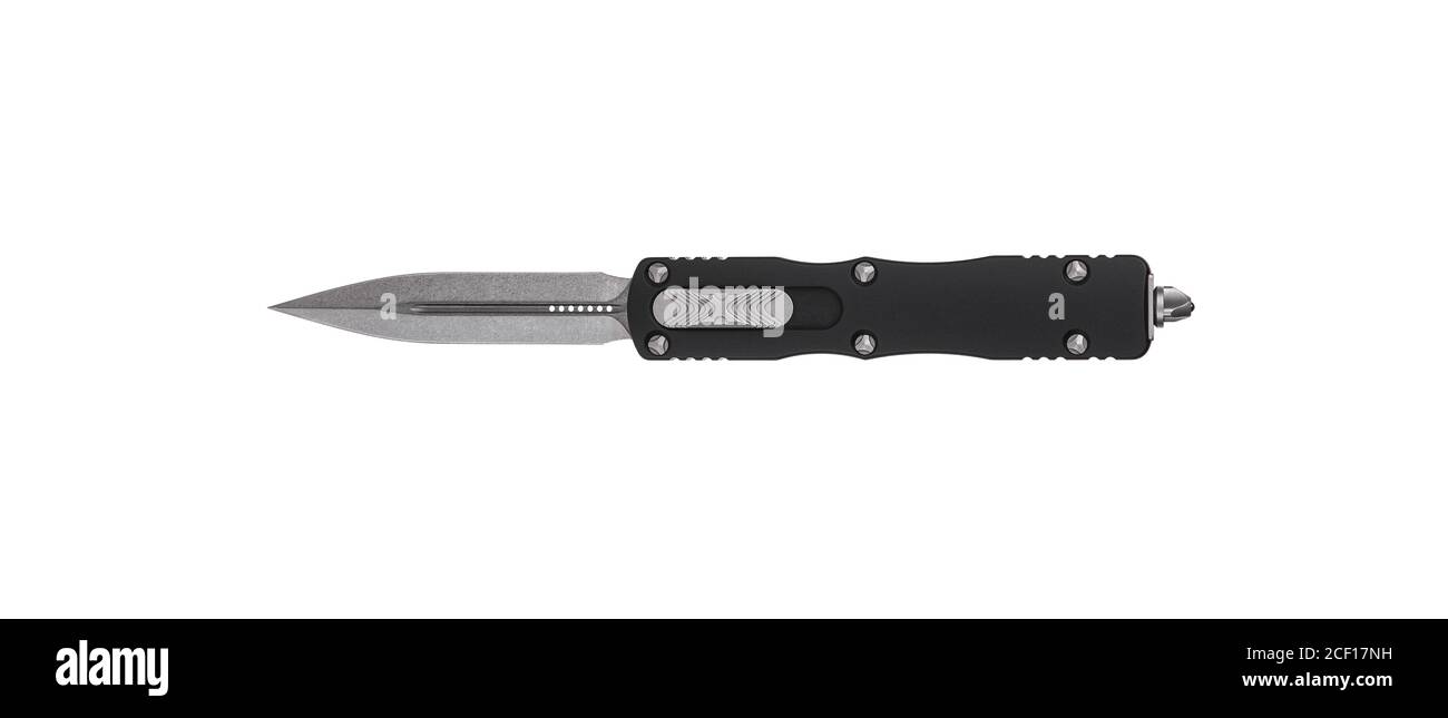 Switchblade (automatic) out-the-front (OTF) knife with black handle and ...