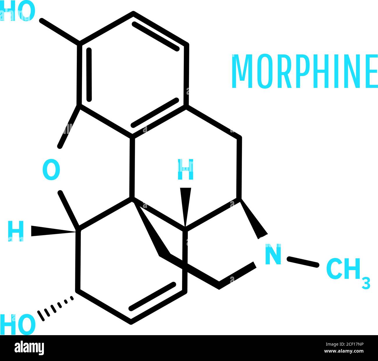 Structural chemical formula and molecule model Morphine on white ...