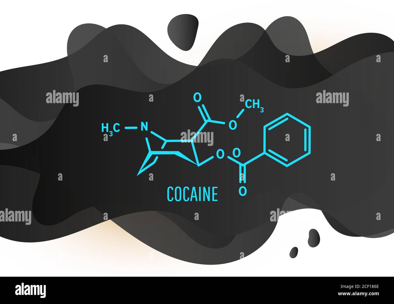 Cocain or coke structural chemical formula with black liquid fluid ...