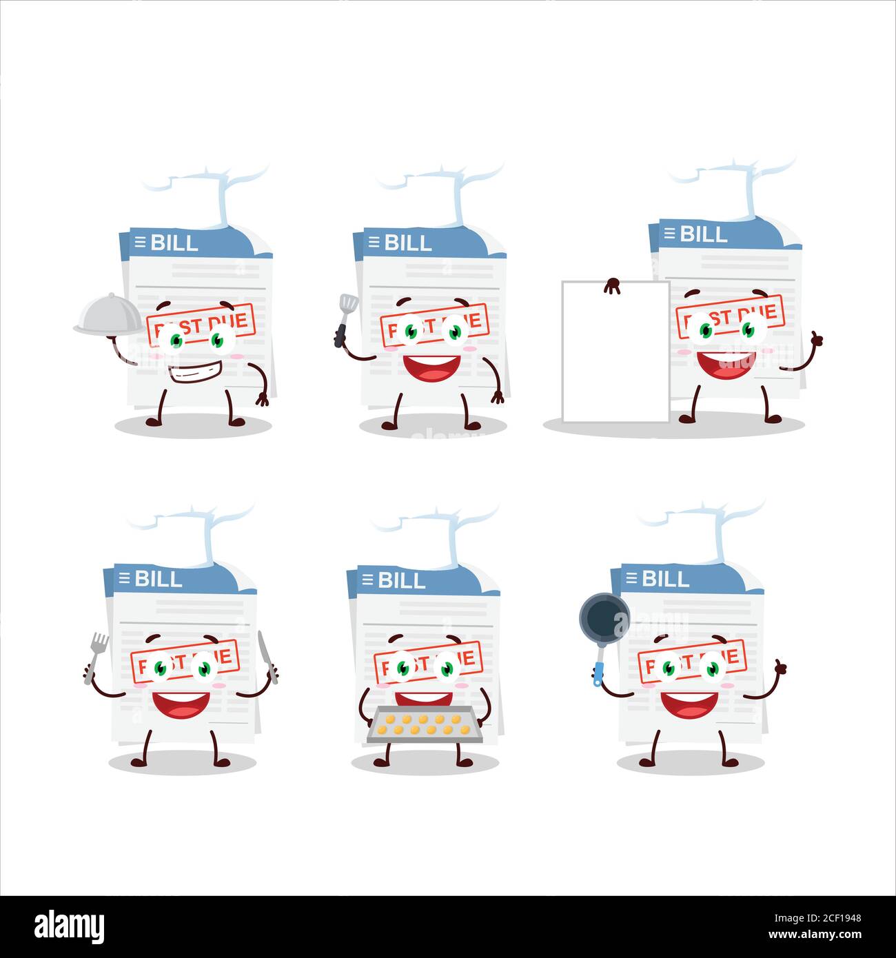 Cartoon character of bill paper with various chef emoticons Stock ...