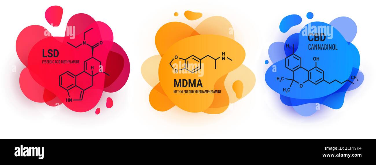 Lysergic acid diethylamide LSD, MDMA, cannabinoids, structural chemical ...