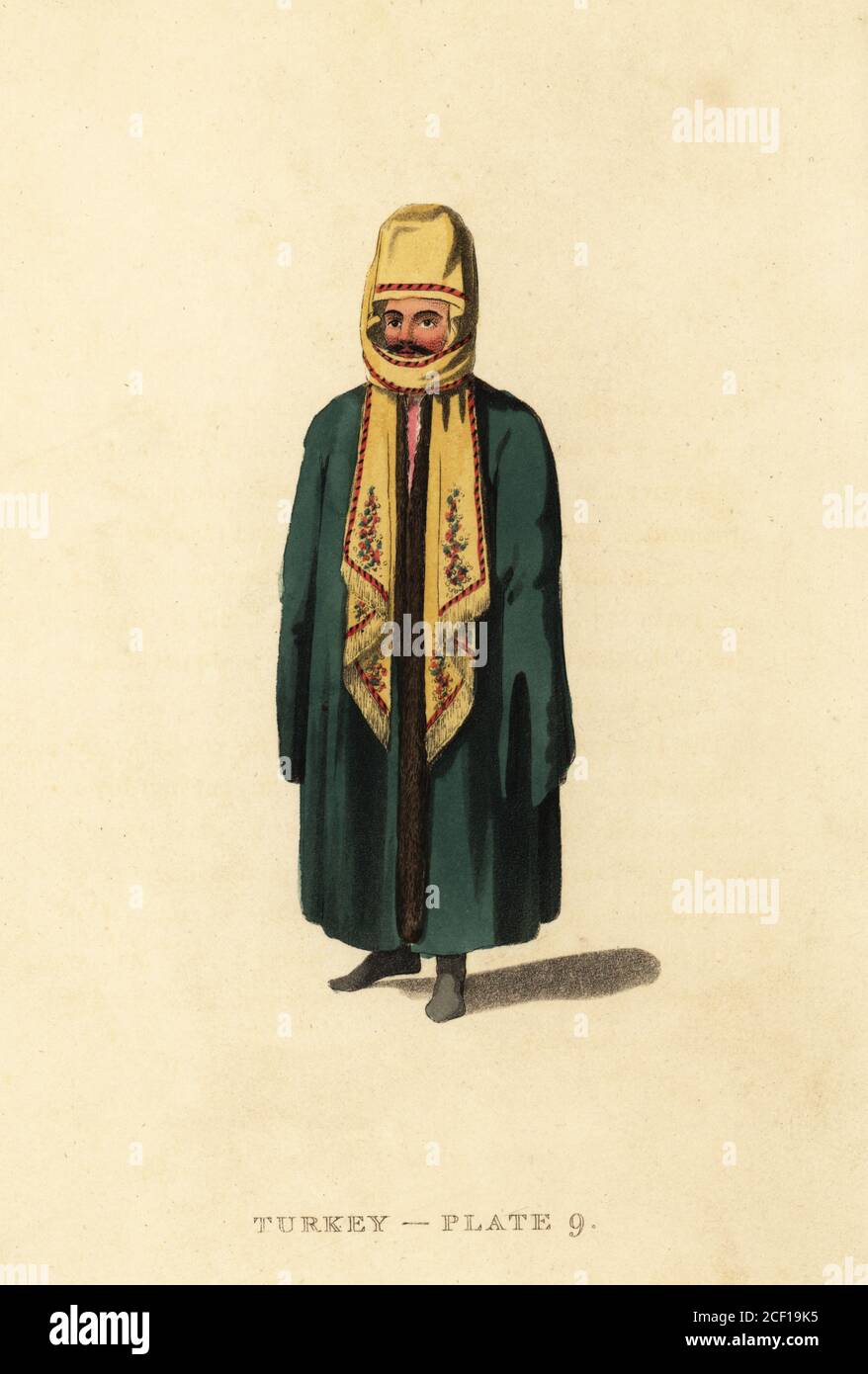 Turkish man in his chall or shawl. In rich cloak with fur trim, wearing ...
