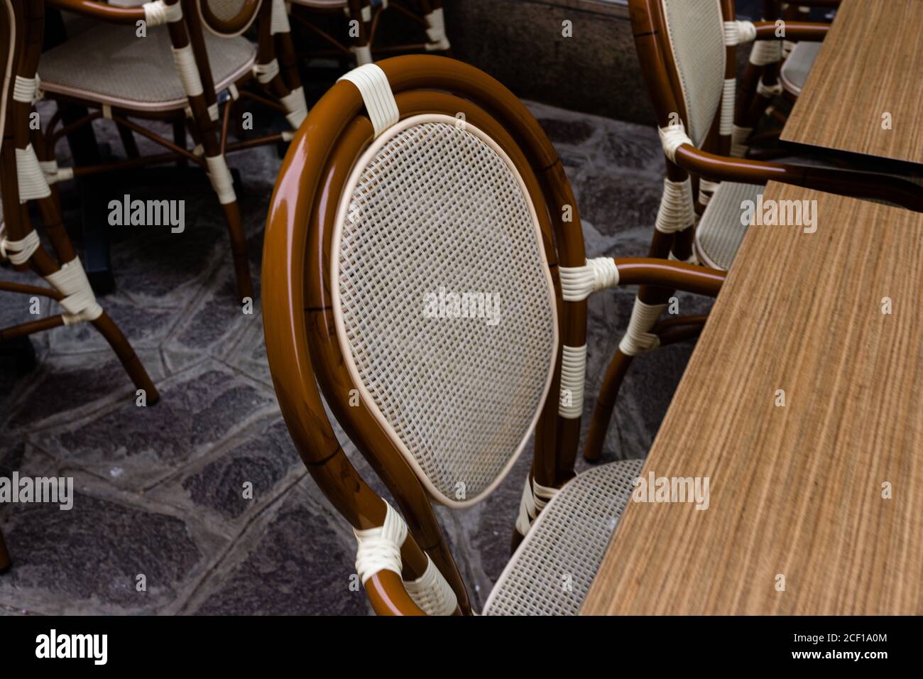 Beautiful wooden chairs in the cafe Stock Photo - Alamy