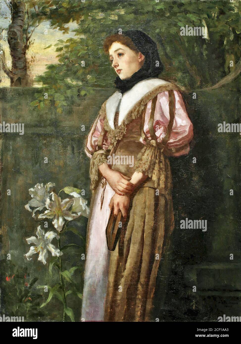 Fortescue William Banks - Woman by Lily - British School - 19th Century ...