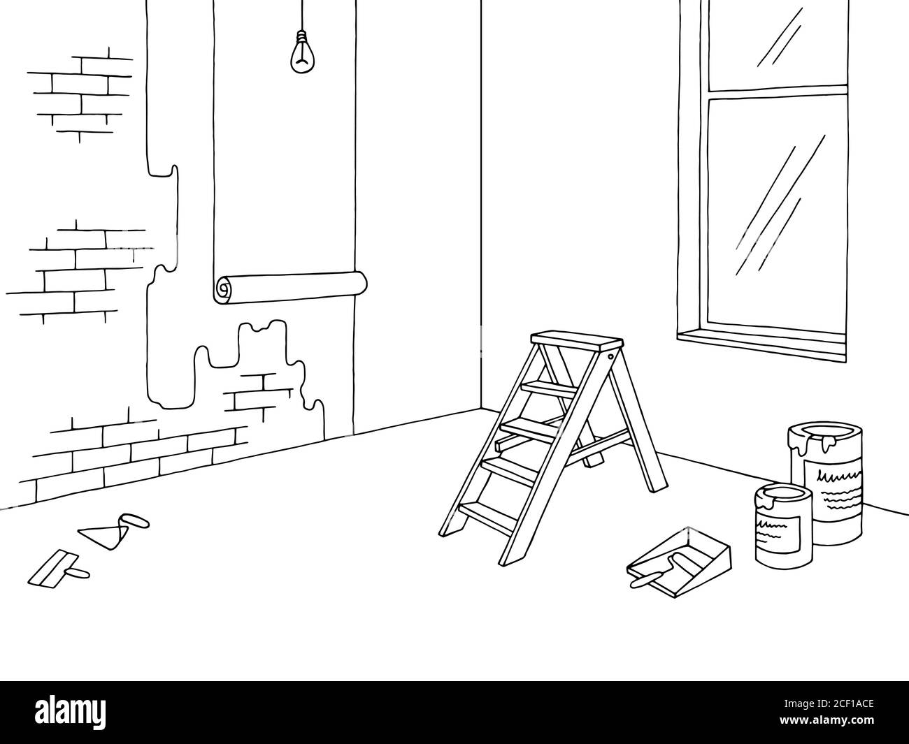 Renovation room interior graphic black white sketch illustration vector ...