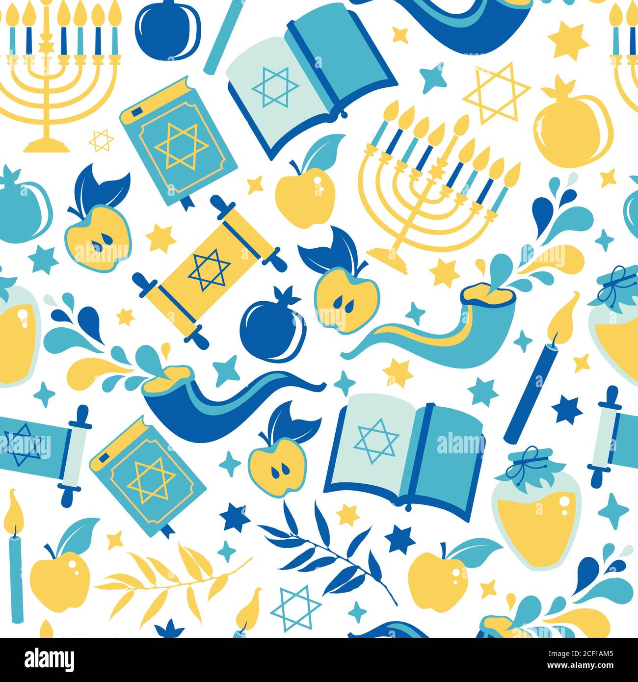 Yom Kippur Seamless Pattern With Candles Apples And Shofar And Sybols