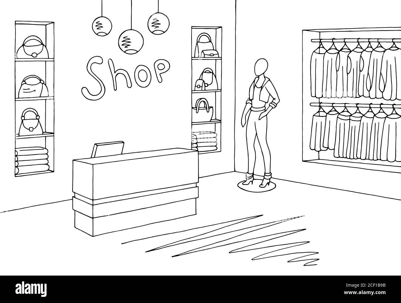 Supermarket interior design vector Black and White Stock Photos ...