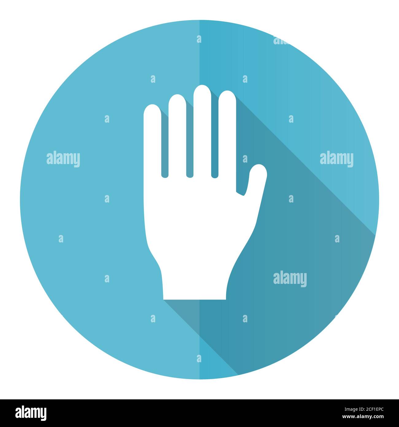 Stop vector icon, flat design blue round web button isolated on white ...