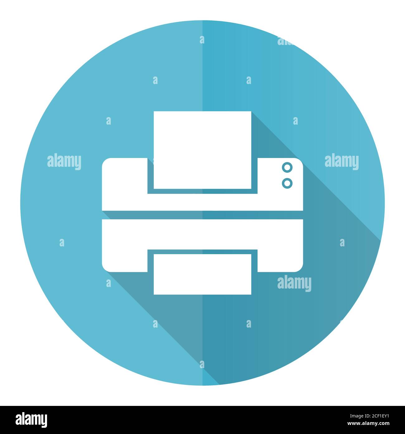 Printer vector icon, print flat design blue round web button isolated ...