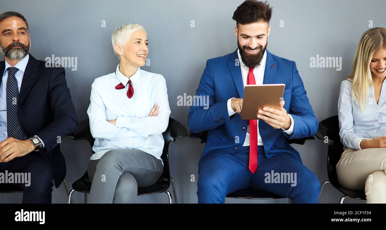 Group of proffesional business people communicating in modern office ...