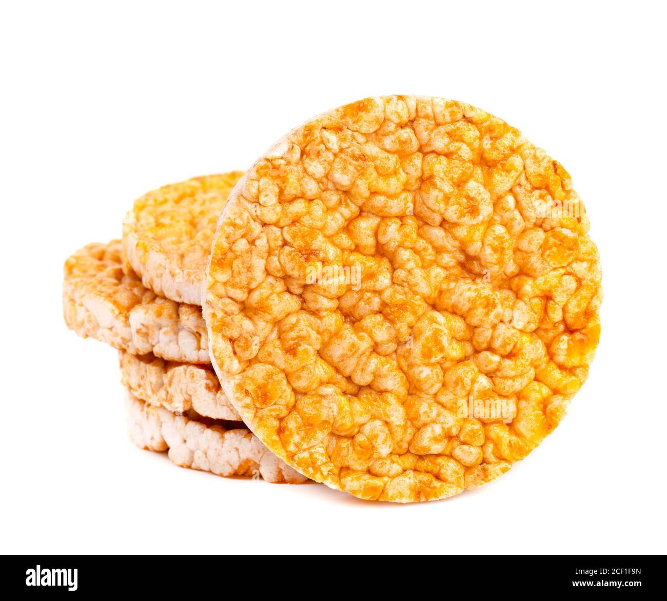 Caramelized rice-corn crispbread, isolated on white background. Sweet ...