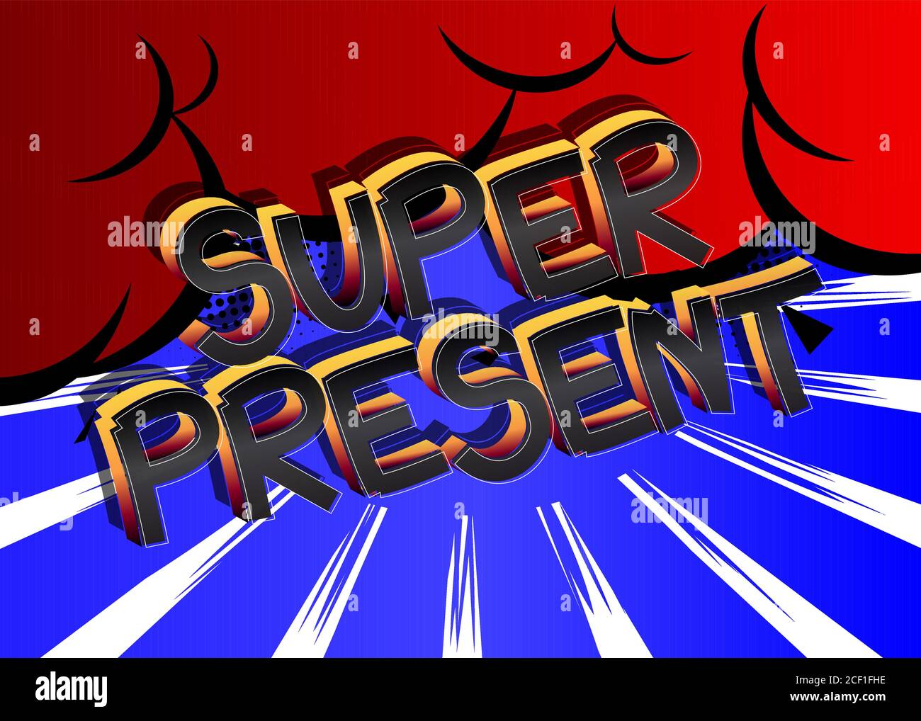Super Present Comic book style cartoon words on abstract comics ...