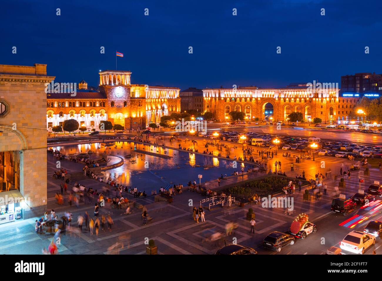 Republic Square at night, Yerevan City, Armenia, Middle East Stock ...