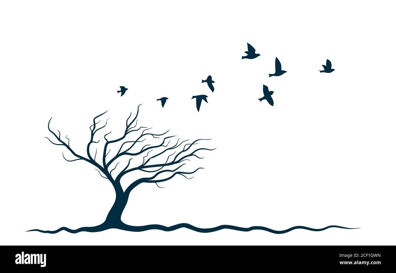 Autumn tree with flying birds Stock Vector Image & Art - Alamy