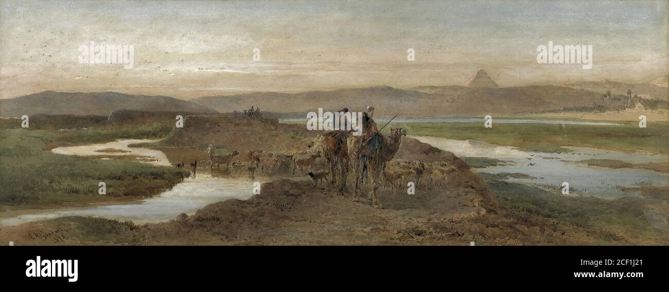 Goodall Edward Angelo - Egyptian Shepherds the Pyramids in the Distance ...