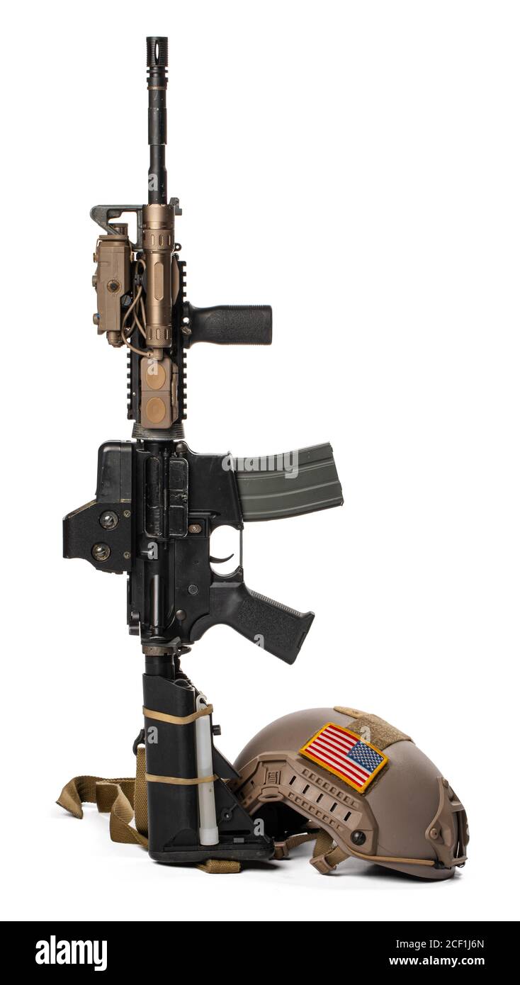 Military toy airsoft rifle isolated on white background Stock Photo - Alamy